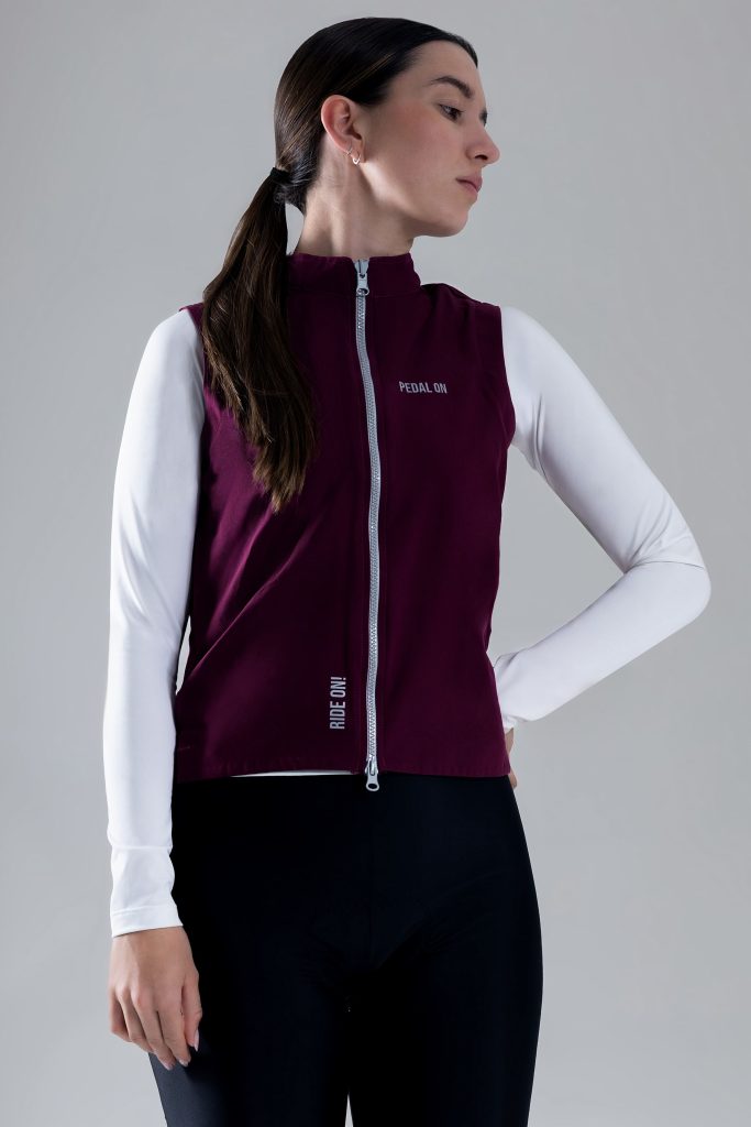 CHALECO CICLISMO MUJER VINO TINTO - PEDAL ON